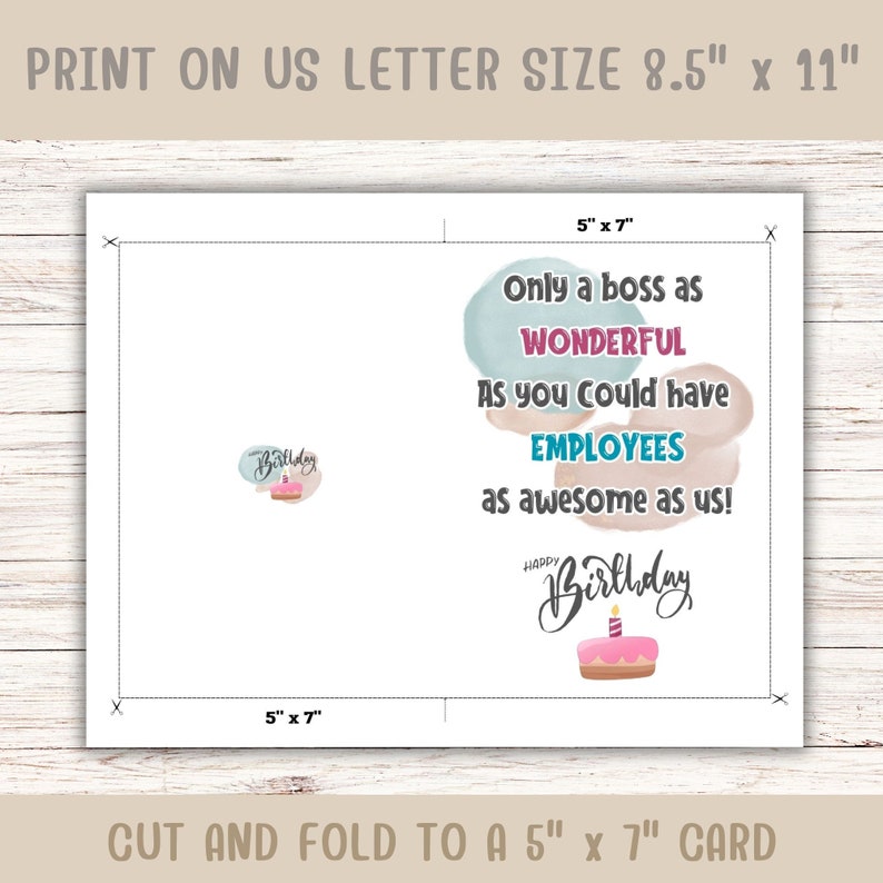 Funny Boss Birthday Card: Printable Wreath Design (PDF) - Etsy