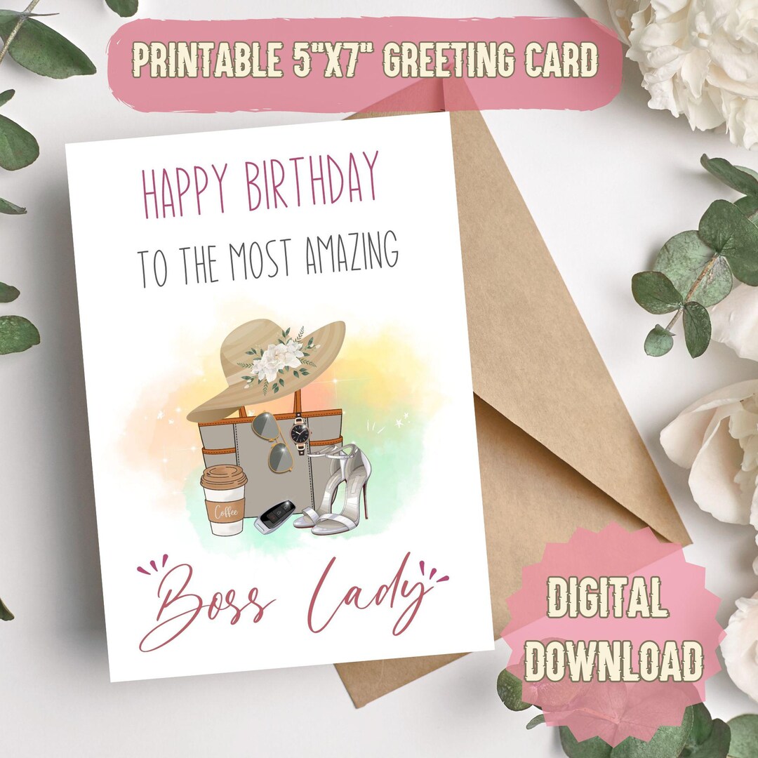 Funny Birthday Card for Boss Lady: Printable Greeting Card (PDF) - Etsy
