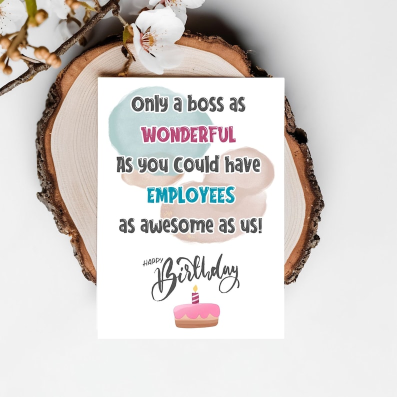 Funny Boss Birthday Card: Printable Wreath Design (PDF) - Etsy
