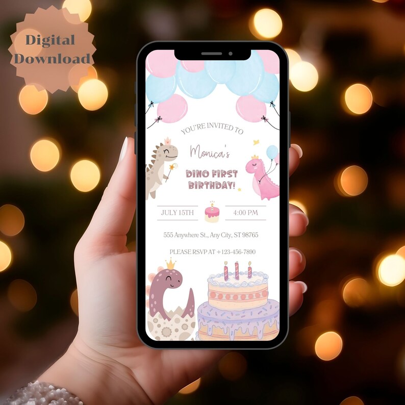 First Birthday Card,happy Birthday Invite,dino Birthday Card,hbd Card ...