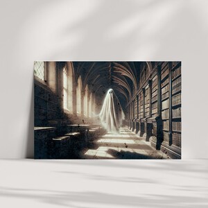 Ghost in a Spooky Library Printable Halloween Wall Art Ghost Decor ...