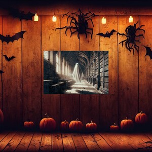 Ghost in a Spooky Library Printable Halloween Wall Art Ghost Decor ...