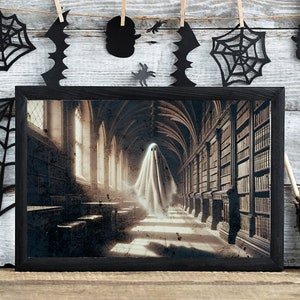 Ghost in a Spooky Library Printable Halloween Wall Art Ghost Decor ...