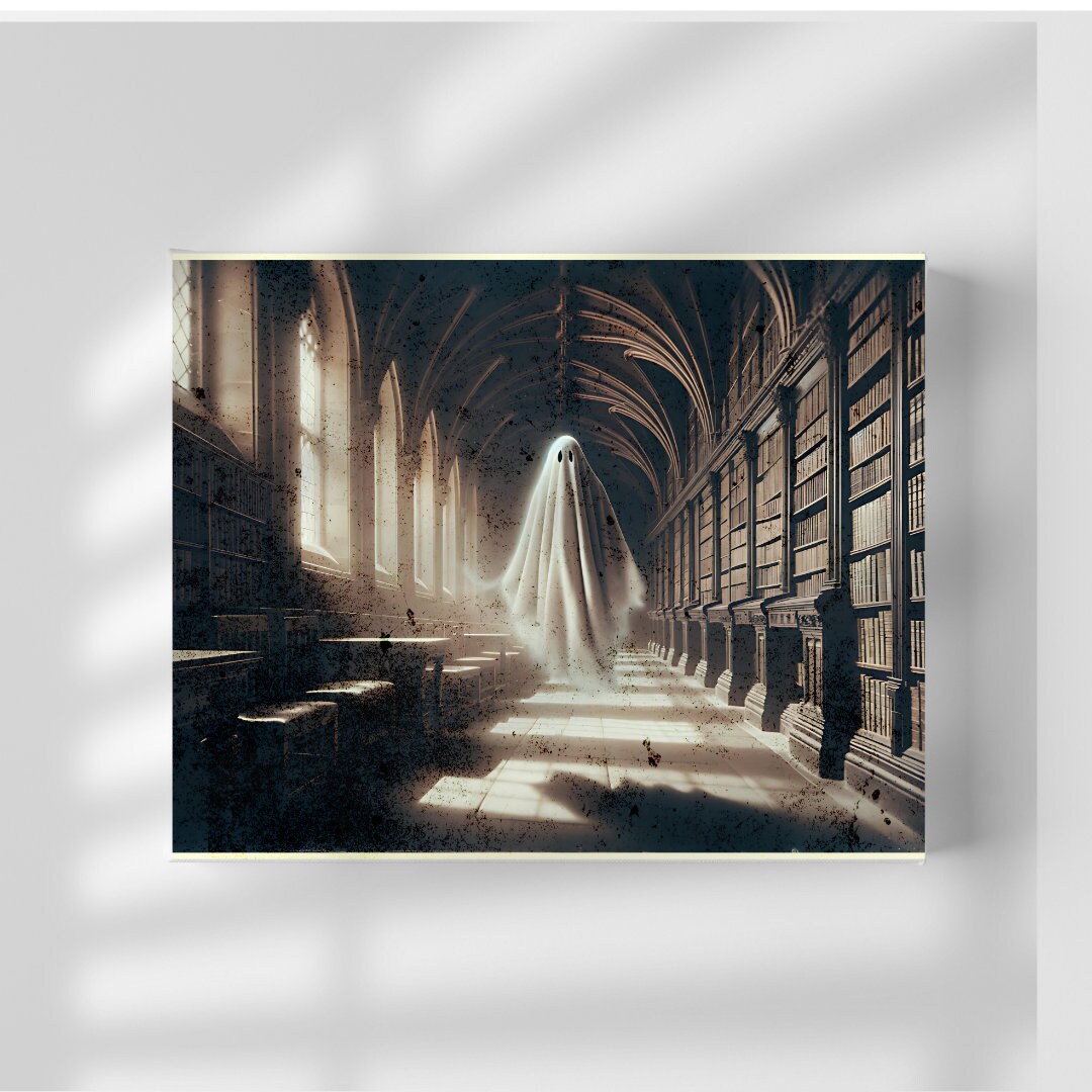 Ghost in a Spooky Library Printable Halloween Wall Art Ghost Decor ...