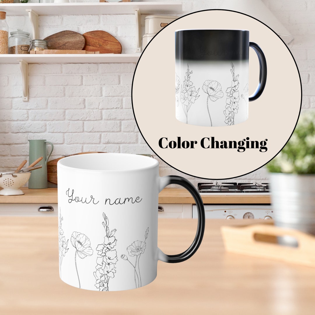 August Birth Flower Mug, Personalized Poppy and Gladiolus Flower Color ...