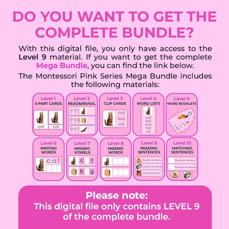 Montessori Pink Series Reading Sentences Pink Series Sentence Cards ...