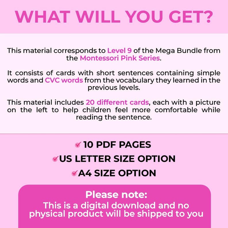 Montessori Pink Series Reading Sentences Pink Series Sentence Cards ...