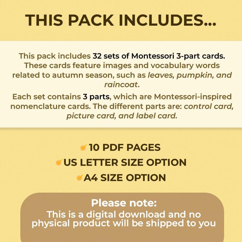 Autumn Vocabulary Cards Fall Season Vocabulary Autumn 3 Part Cards Fall ...