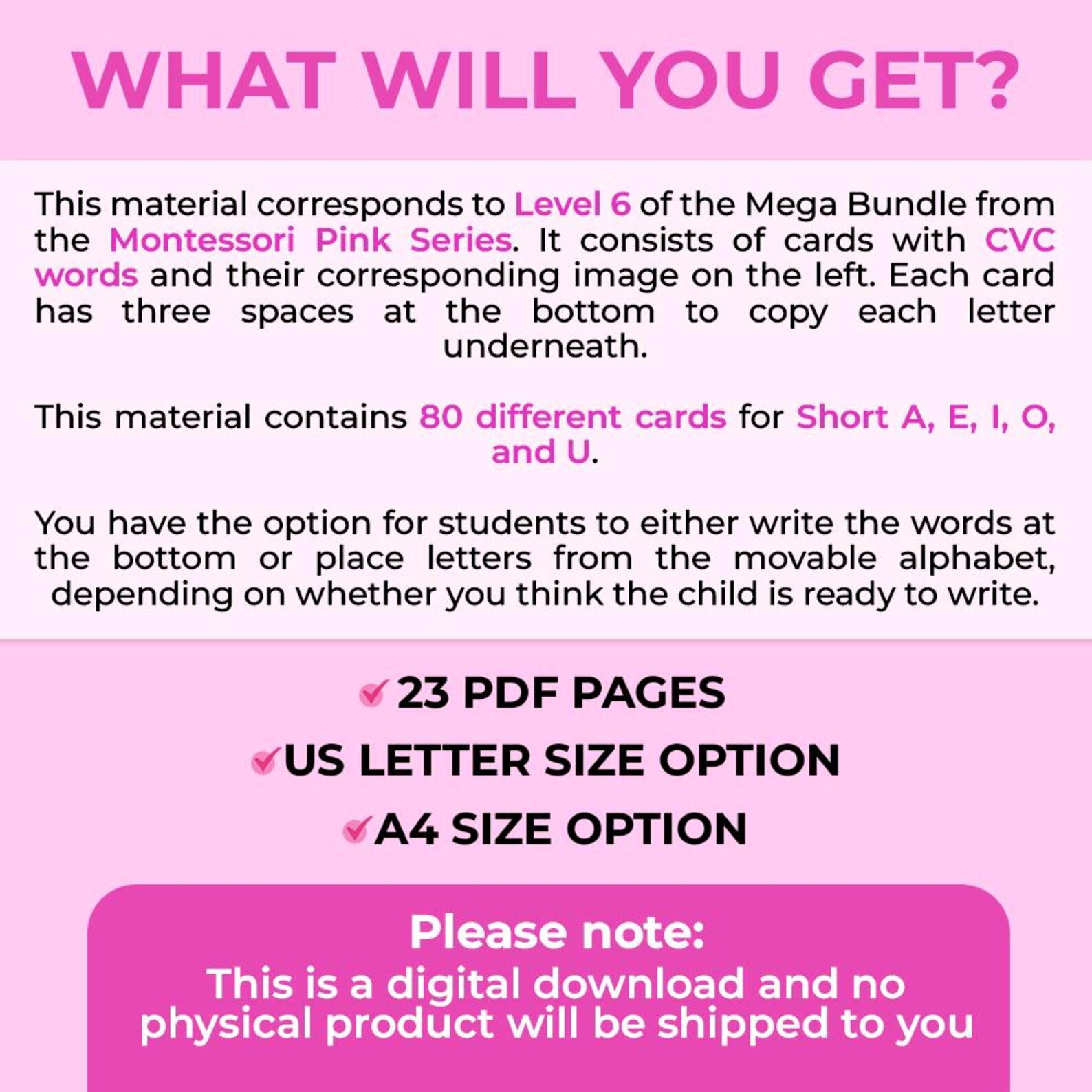 Montessori Pink Series Writing Pink Series Cards Montessori CVC Words ...