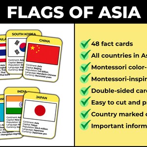 Continent of Asia | Asia Geography Fact Cards | Asian Flags and ...