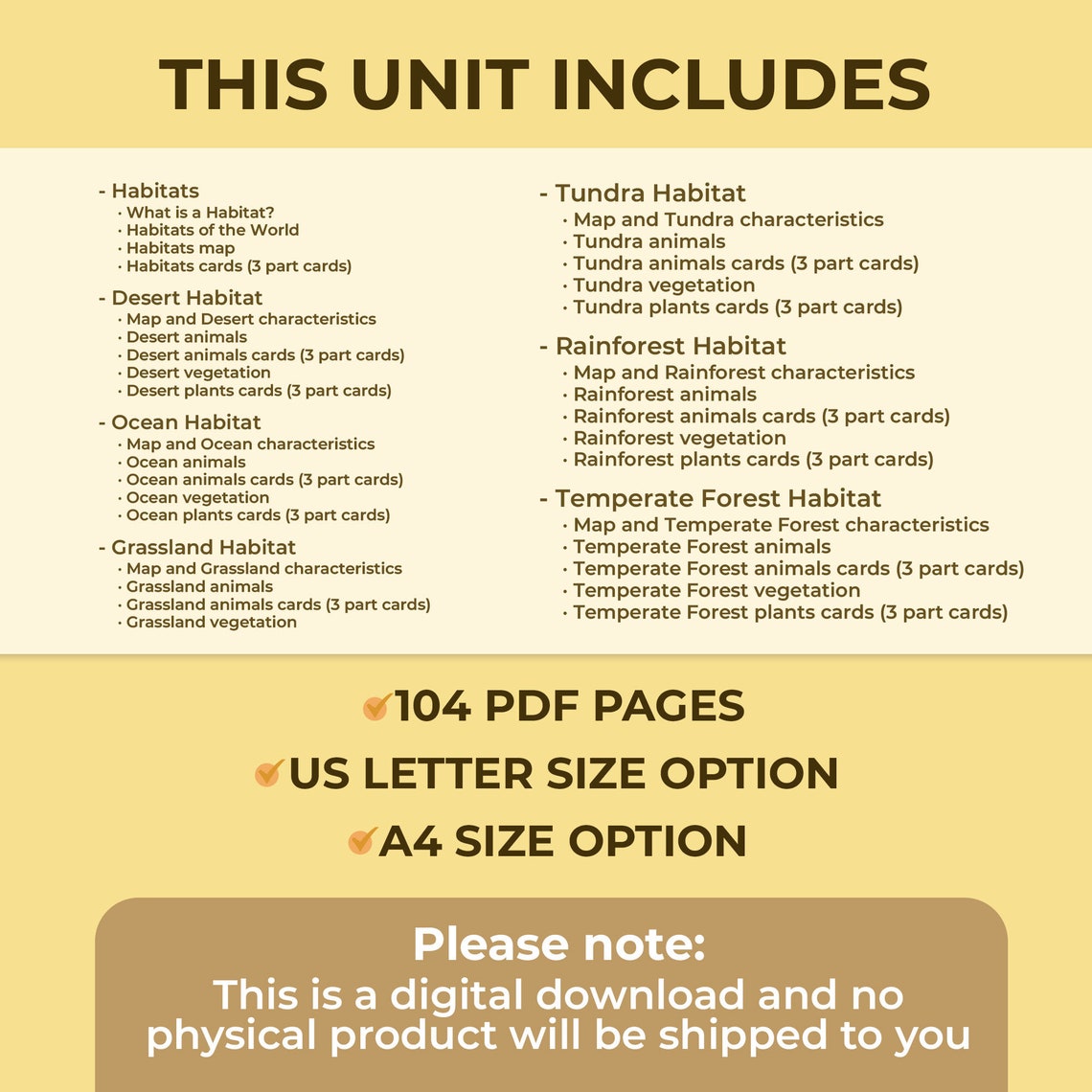 Animal Habitats Unit Study Animals and Habitats Biomes of the World ...