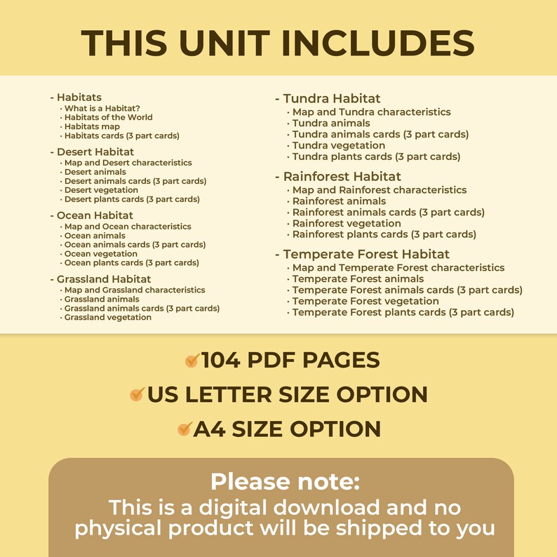 Animal Habitats Unit Study Animals and Habitats Biomes of the World ...