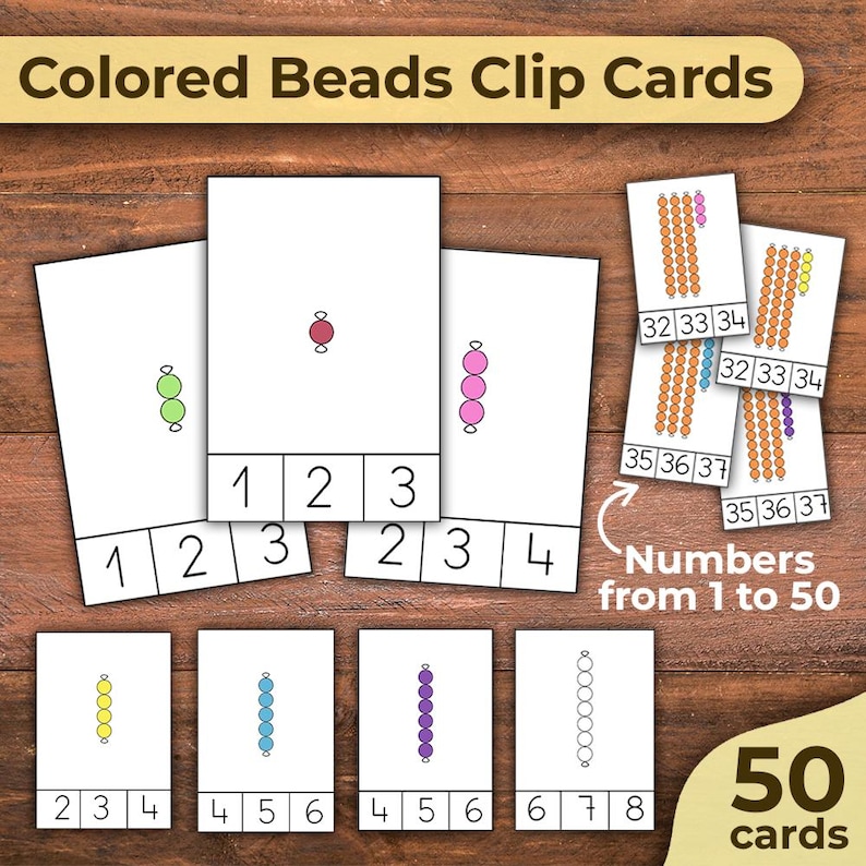 Montessori Beads Clip Cards Montessori Colored Beads Printable ...