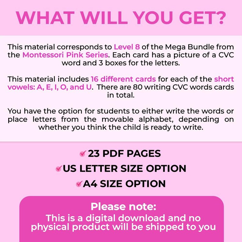 Montessori Pink Series Writing Pink Series CVC Words Cards Montessori ...