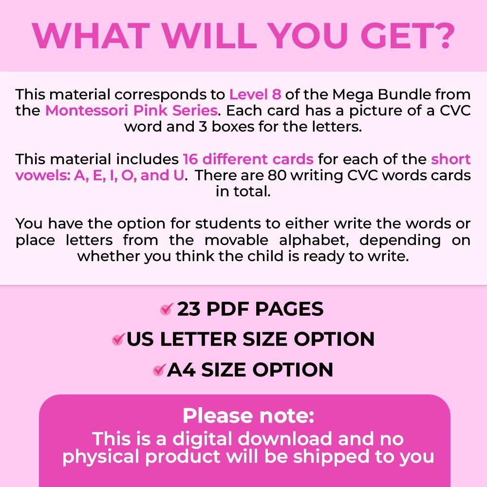 Montessori Pink Series Writing Pink Series CVC Words Cards Montessori ...