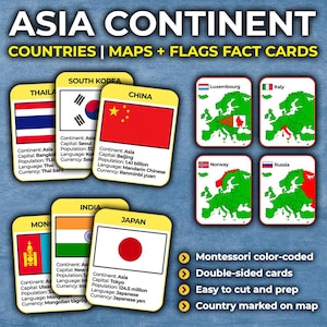 Continent of Asia | Asia Geography Fact Cards | Asian Flags and ...