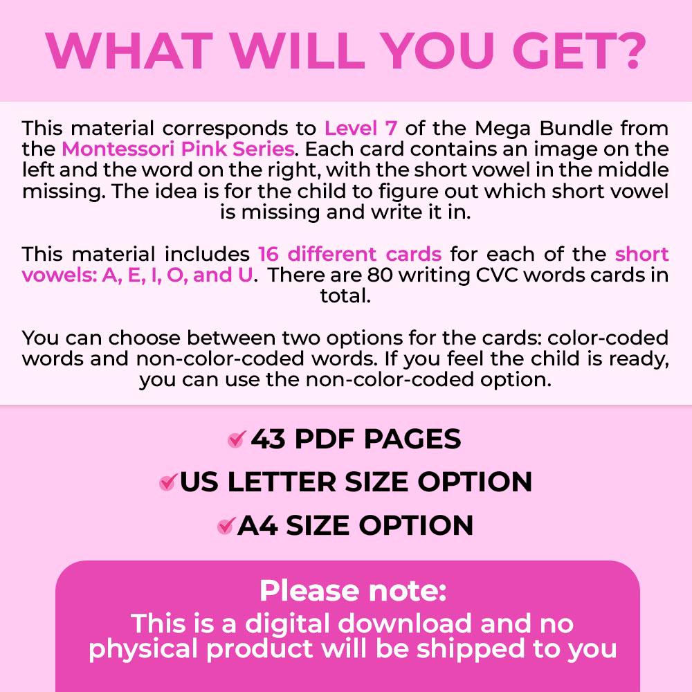 Montessori Pink Series Writing CVC Words Cards Pink Series CVC Cards ...