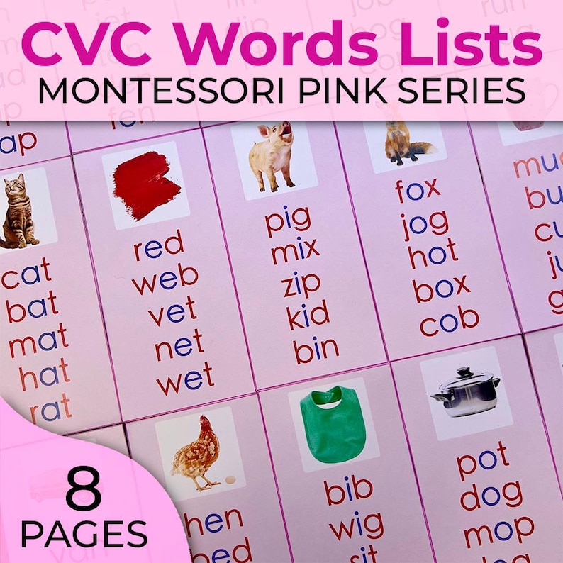 Montessori Pink Series Words Lists Pink Series Montessori CVC Words ...