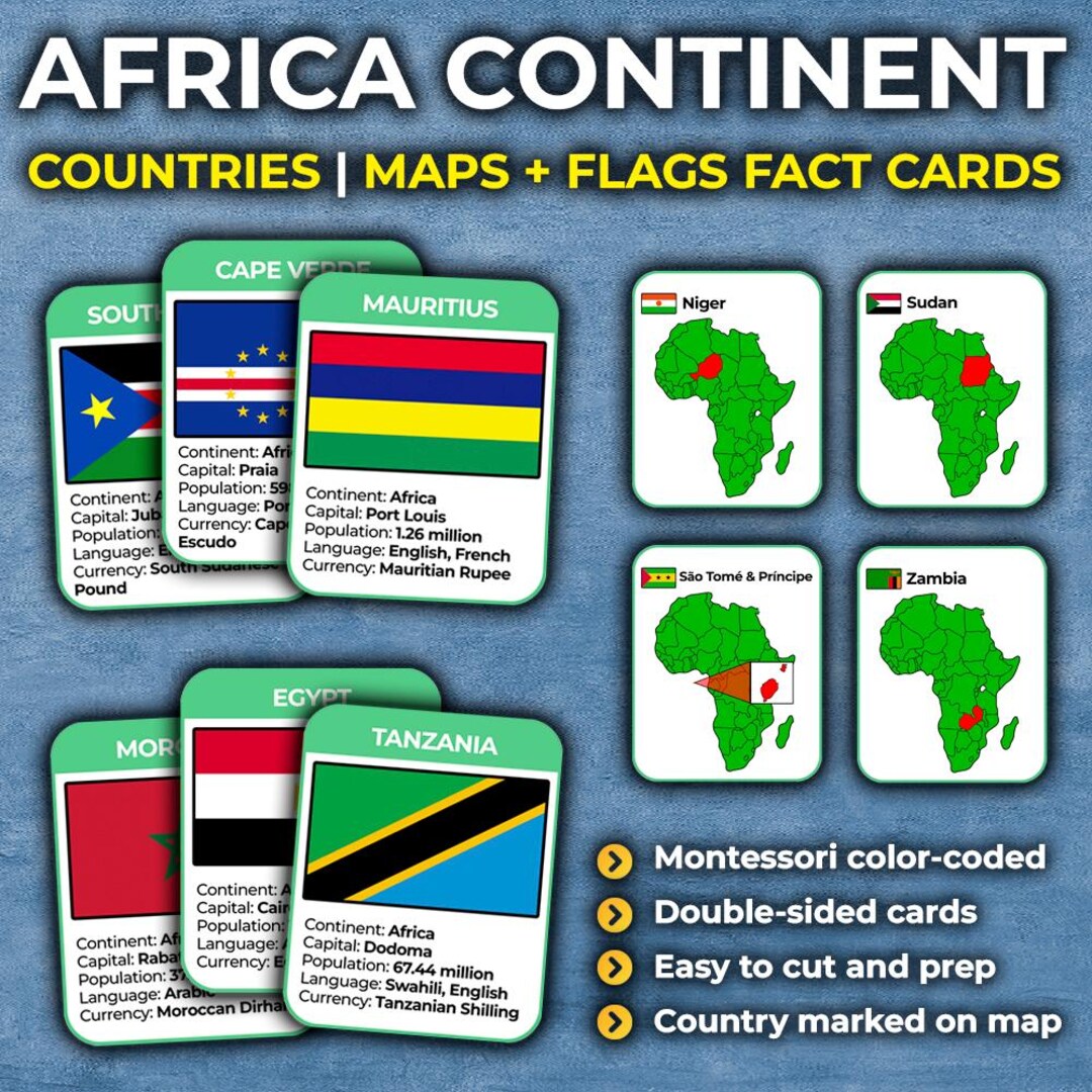 Continent of Africa | Africa Geography Fact Cards | Flags of Africa ...