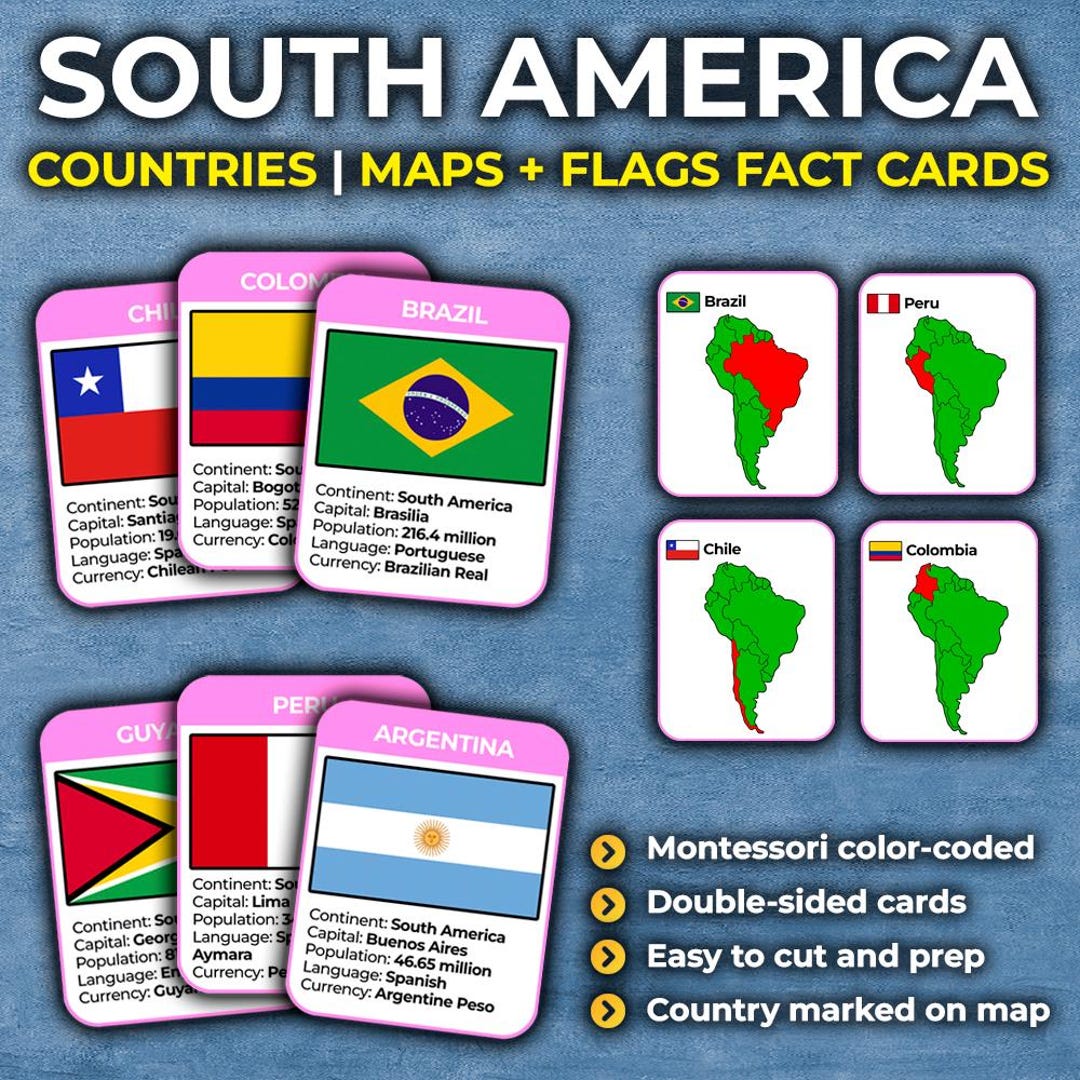 Continent of South America Fact Cards | Flags and Countries of South ...