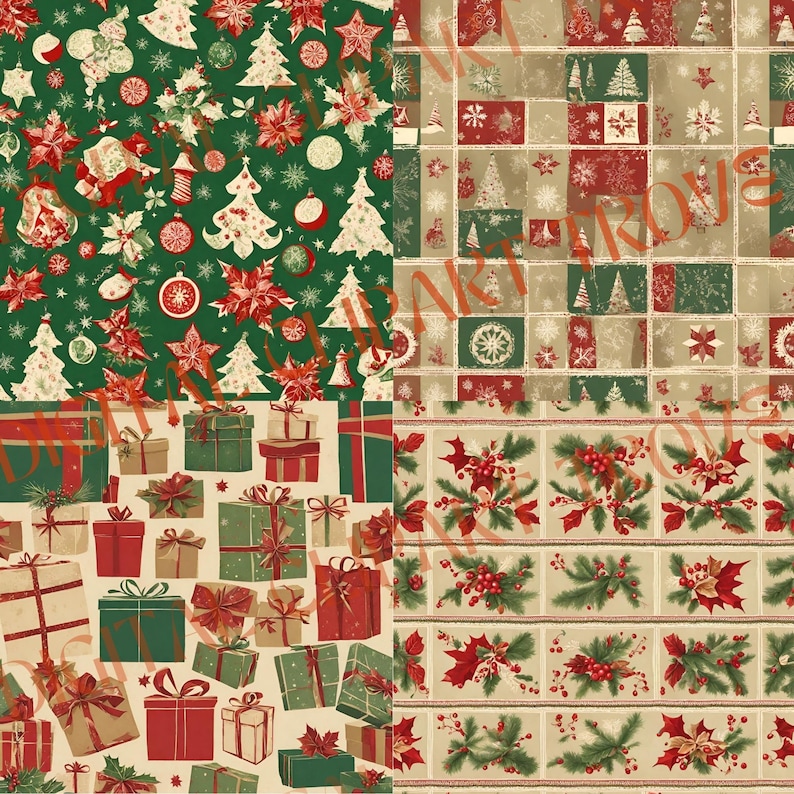 Vintage Christmas Patterns - Holiday Cards - Gift Wrapping - Nostalgic ...