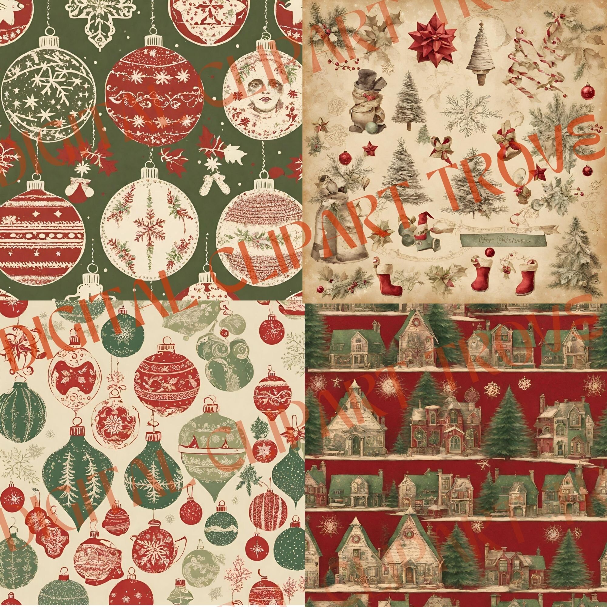 Vintage Christmas Patterns Holiday Cards Gift Wrapping Nostalgic ...