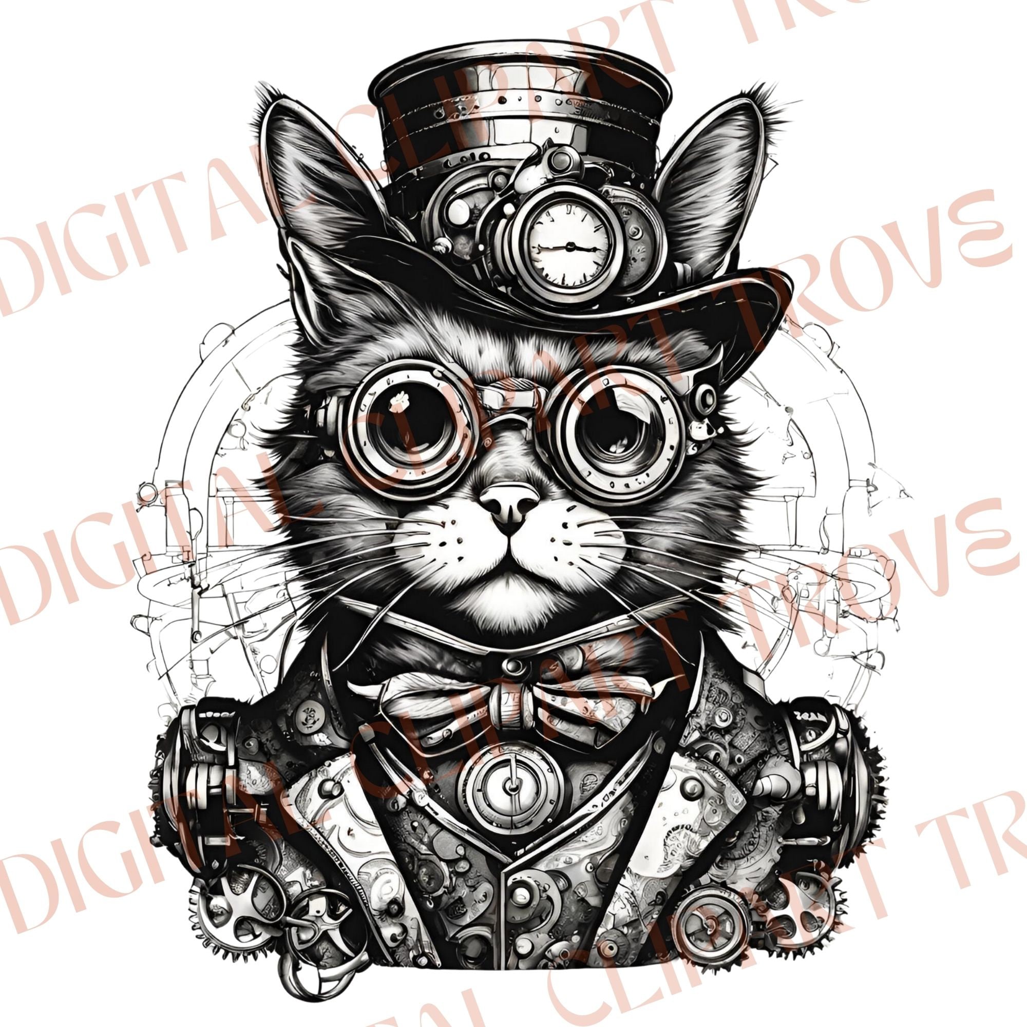 Steampunk Black&white Clipart PNG SVG Vintage Illustration Commercial ...