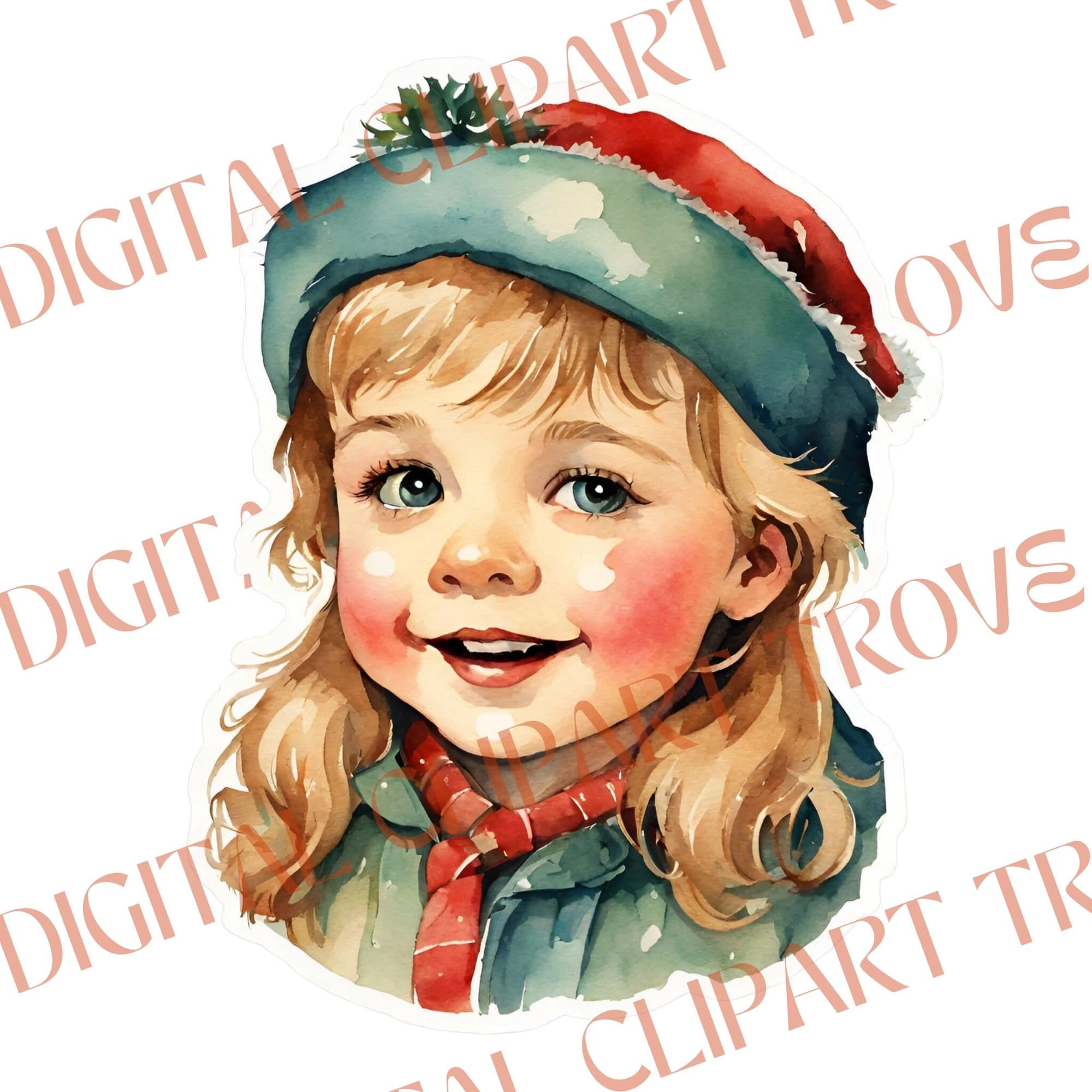 Vintage Christmas Kids Clipart, 50 PNG Nostalgic Holiday Illustration ...