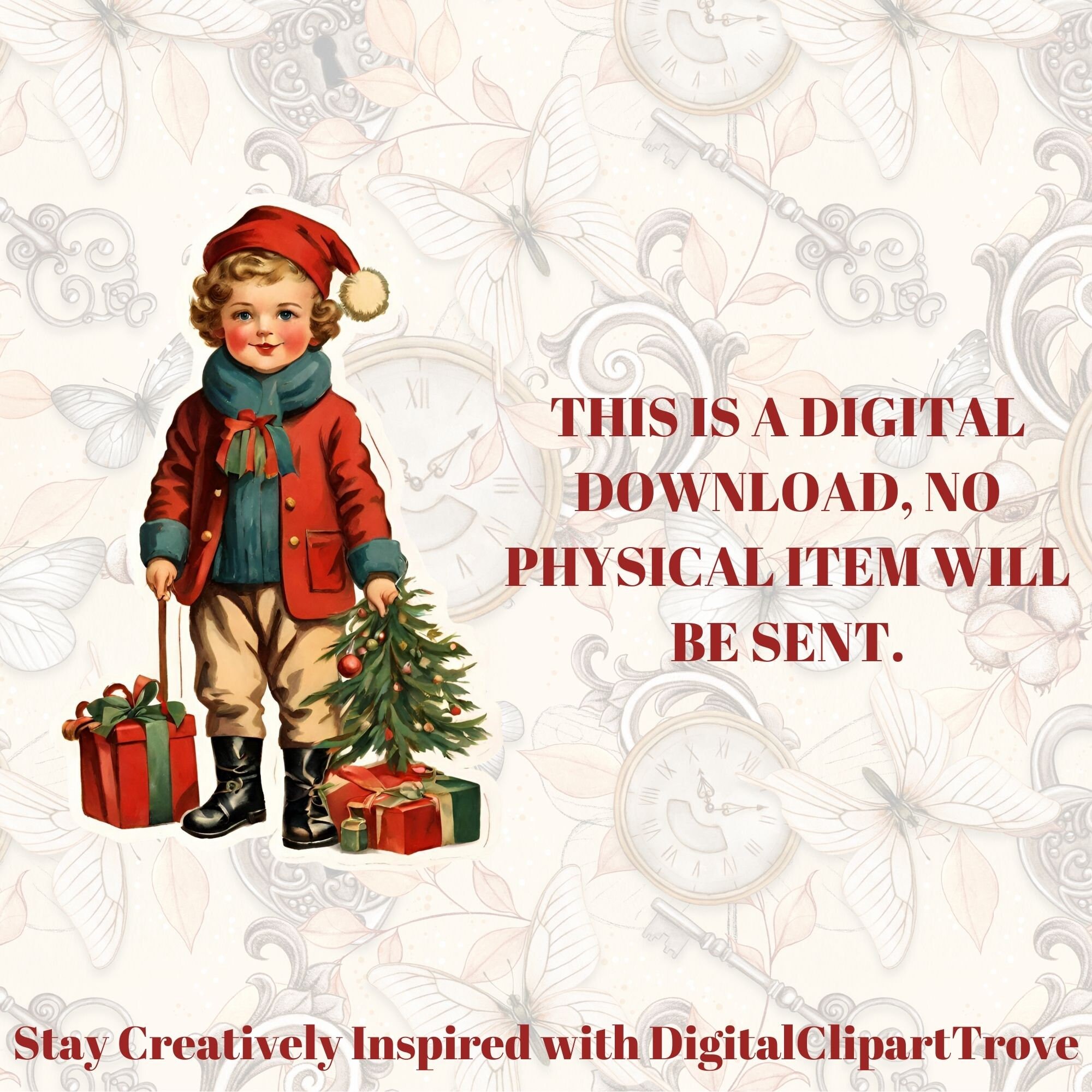 Vintage Christmas Kids Clipart, 50 PNG Nostalgic Holiday Illustration ...