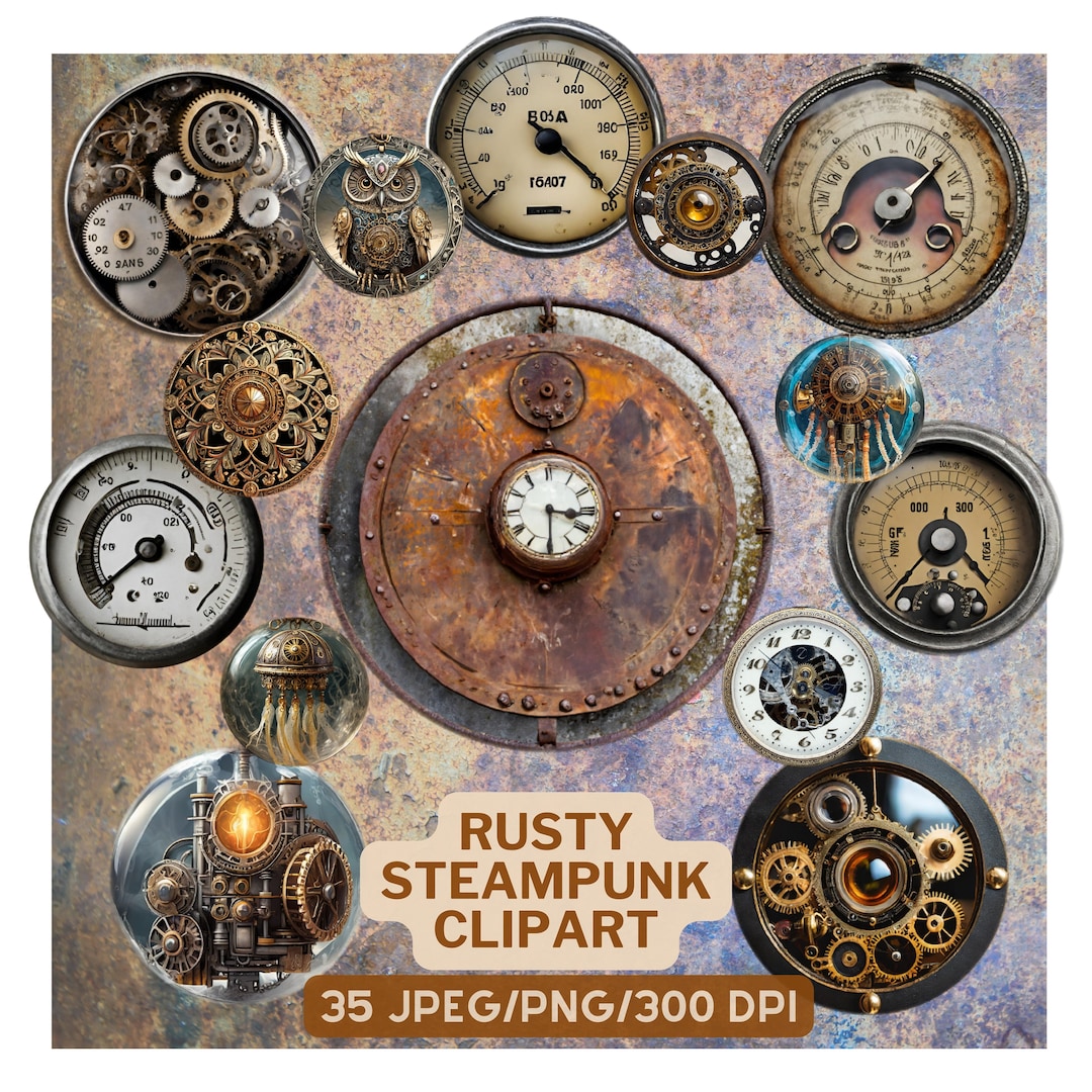 Rusty Steampunk Gauges/dials/owls/butterflies Printable Images for ...
