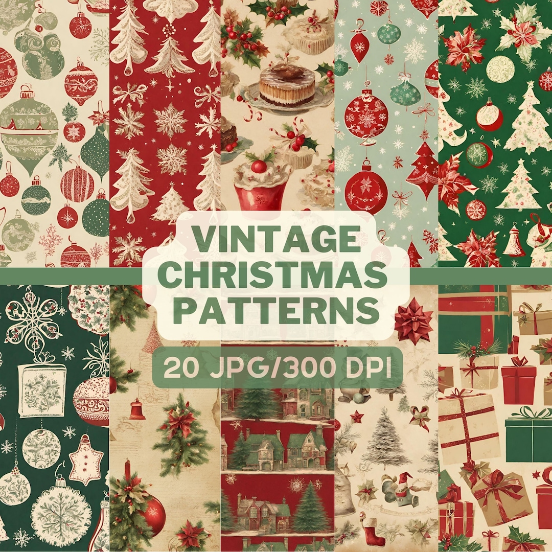 Vintage Christmas Patterns - Holiday Cards - Gift Wrapping - Nostalgic ...