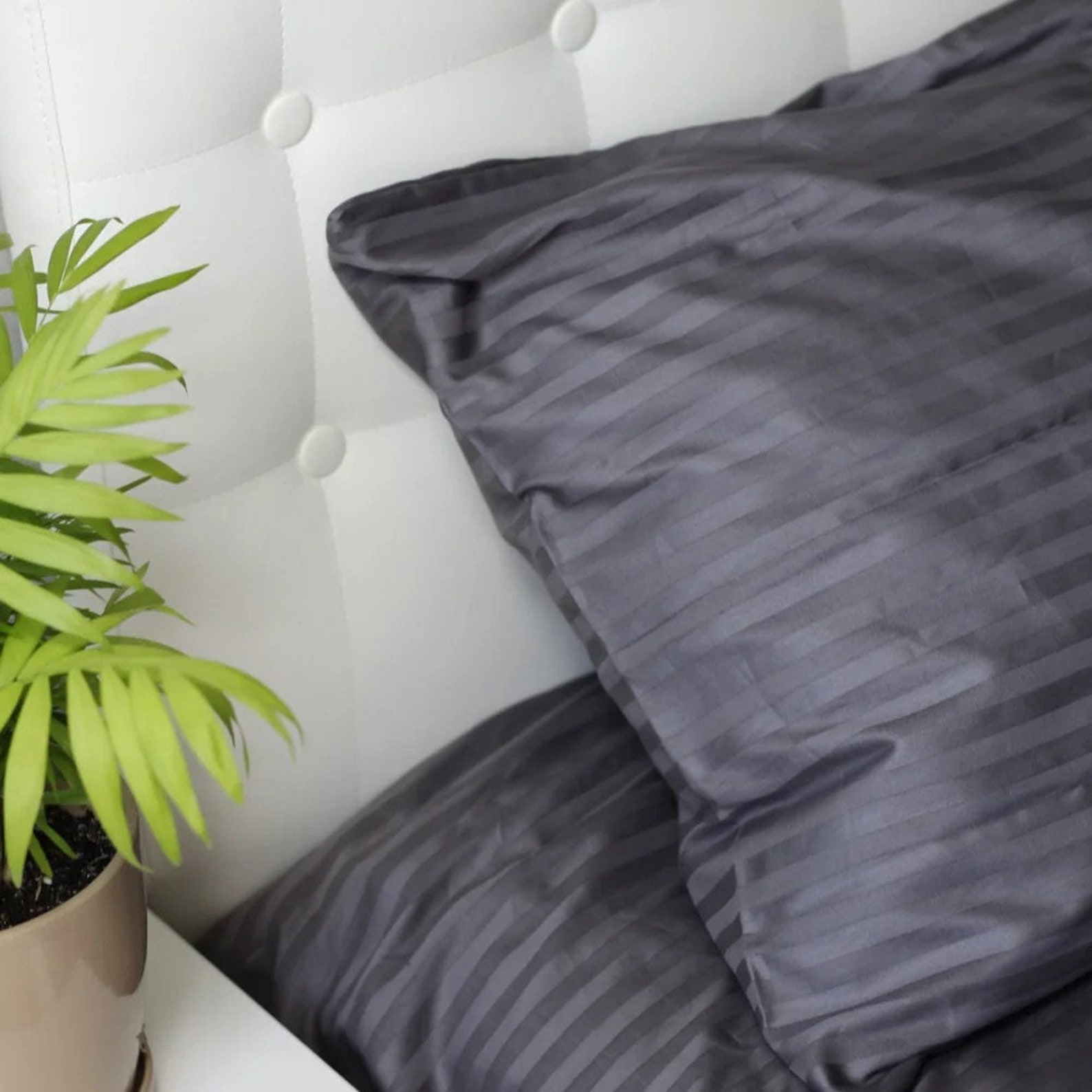 Stripe Satin Gray Bedding Set graphite Soft, Comfortable, Modern ...