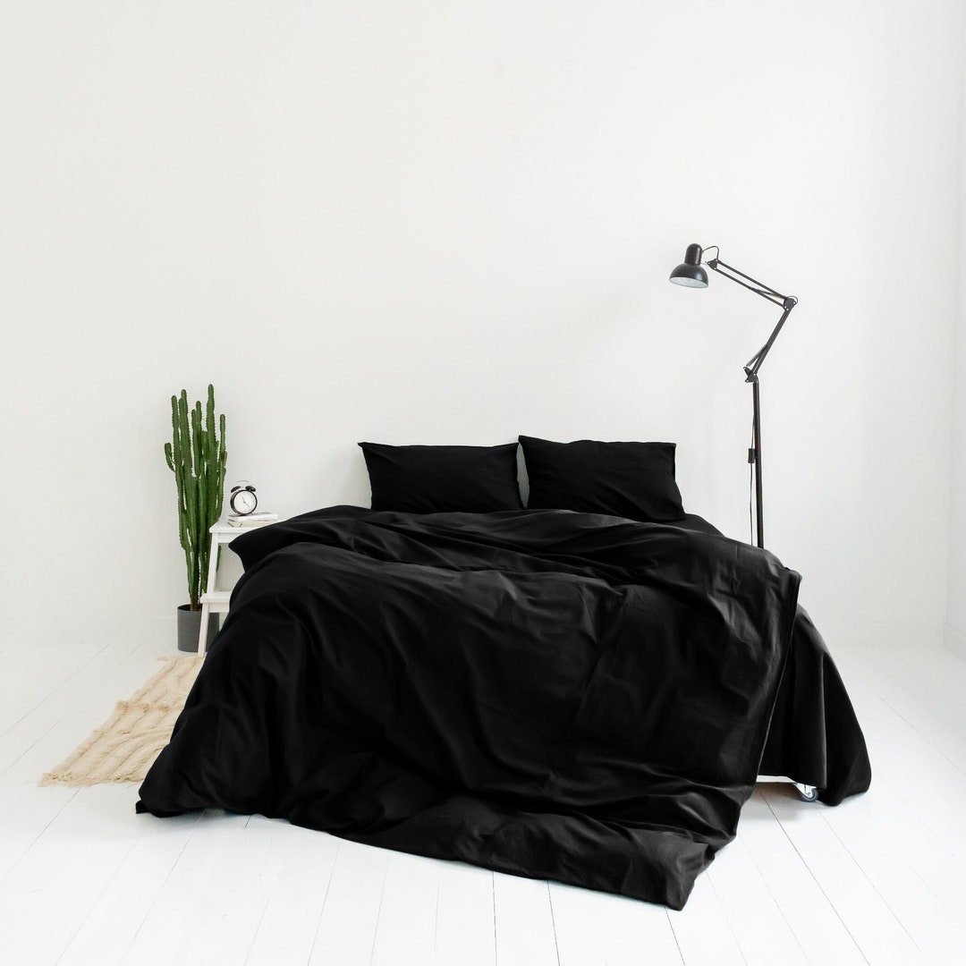 100% Cotton Solid Black Bedding Set "obsidian" — Soft, Comfortable ...