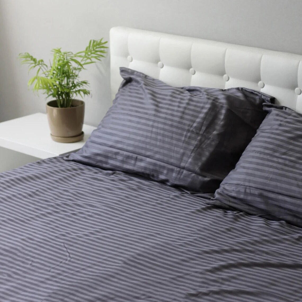 Stripe Satin Gray Bedding Set graphite Soft, Comfortable, Modern ...