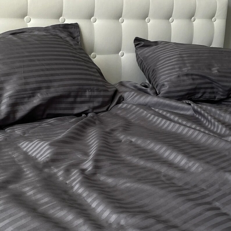 Stripe Satin Gray Bedding Set graphite Soft, Comfortable, Modern ...