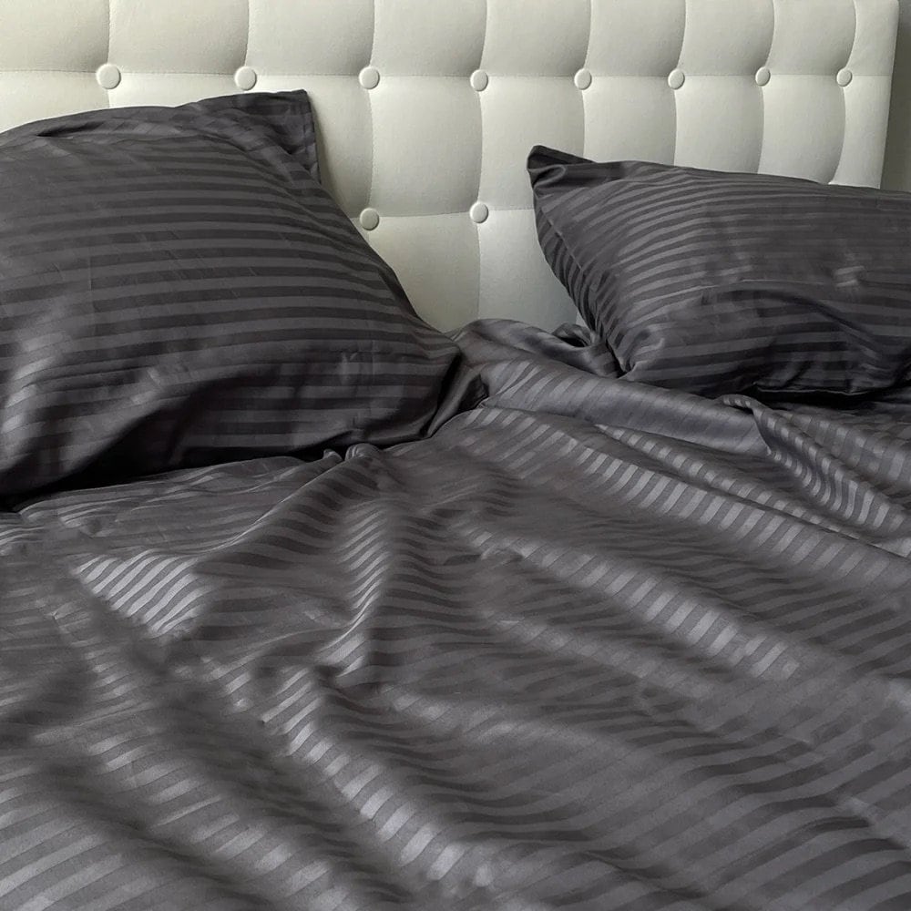 Stripe Satin Gray Bedding Set graphite Soft, Comfortable, Modern ...