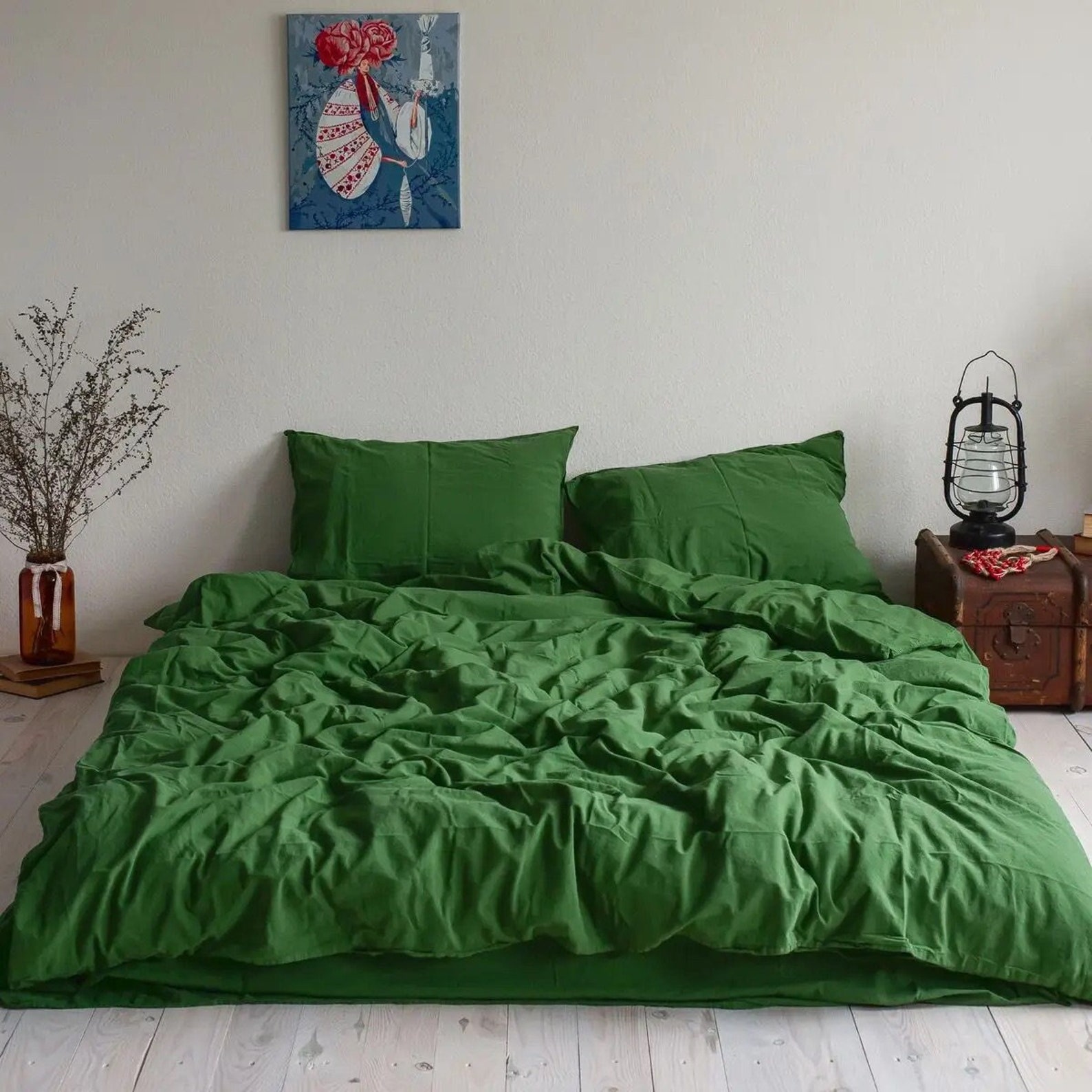 100% Cotton Solid Green Bedding Set grass Soft, Comfortable, Modern ...