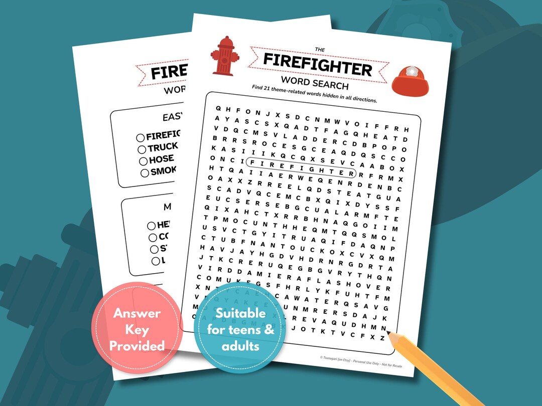Firefighter Word Search Game: Printable Party Activity (PDF and JPG) - Etsy