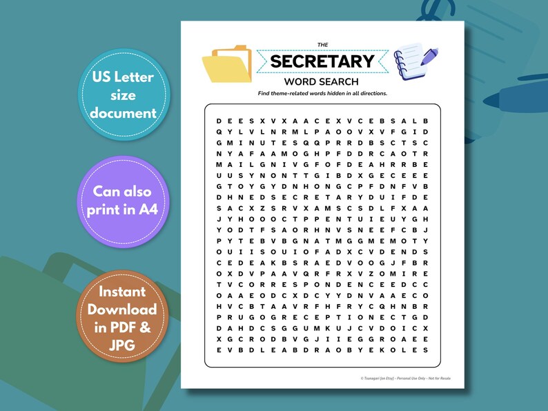 Secretary Word Search Game: Printable Office Activity (PDF and JPG) - Etsy