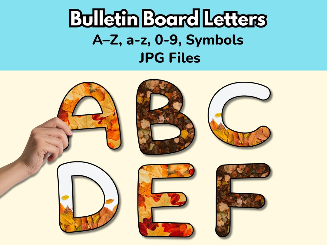 Fall Bulletin Board Letters With Autumn Leaves | A–Z, A-z, 0-9, Symbols ...