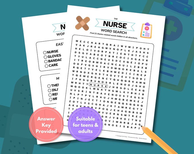 Nurse Word Search Printable, Nurse Party Games for Graduation ...