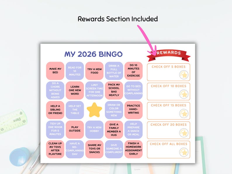2026 Bingo Card for Kids | New Year Resolution Bingo for Kids Printable ...