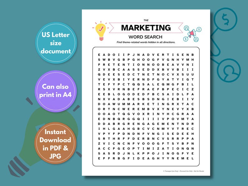 Marketing Word Search Game: Printable Office Activity (PDF and JPG) - Etsy