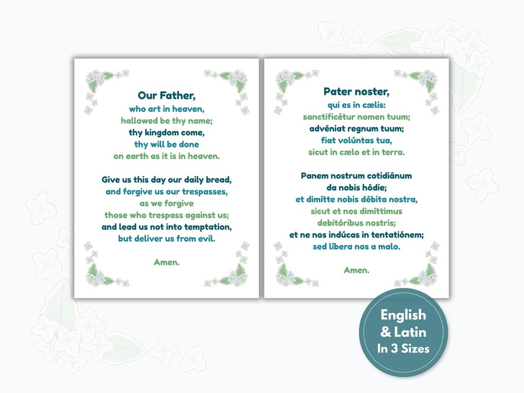 Our Father (the Lord's Prayer) English & Latin Catholic Prayer Card Art ...