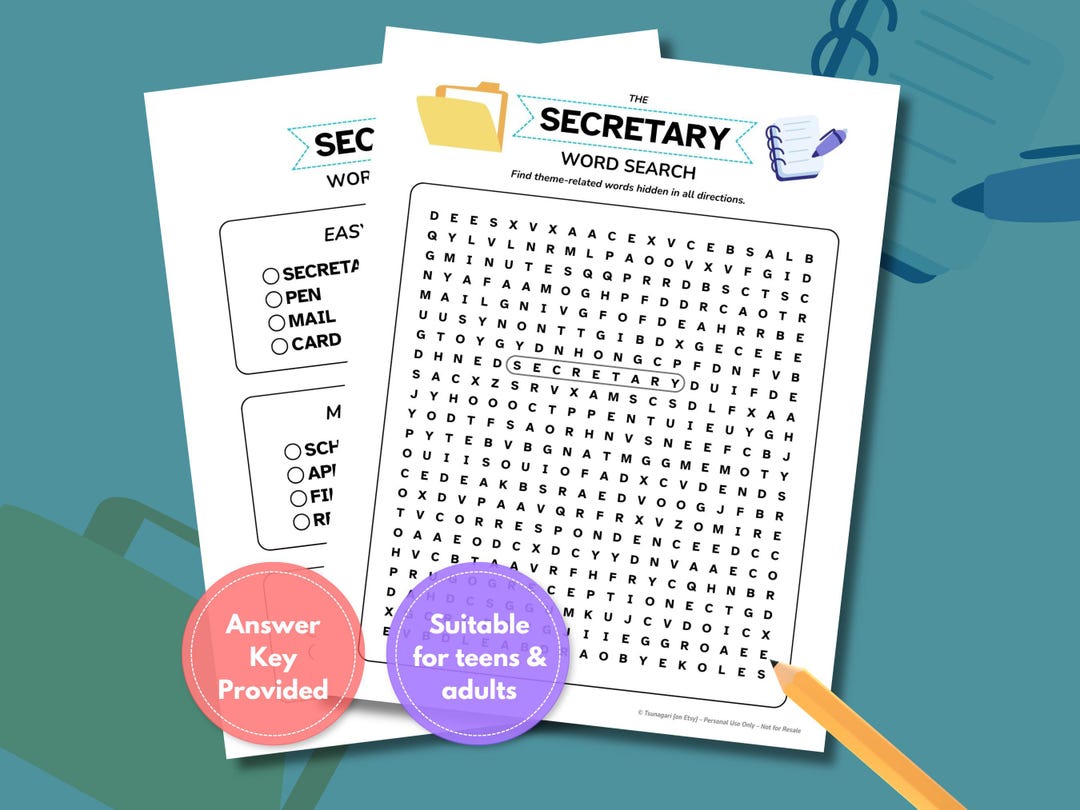 Secretary Word Search Game: Printable Office Activity (PDF and JPG) - Etsy
