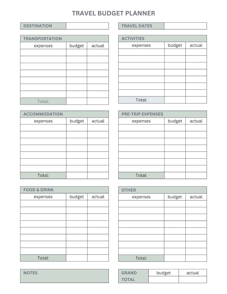 Printable Travel Budget Planner - Etsy