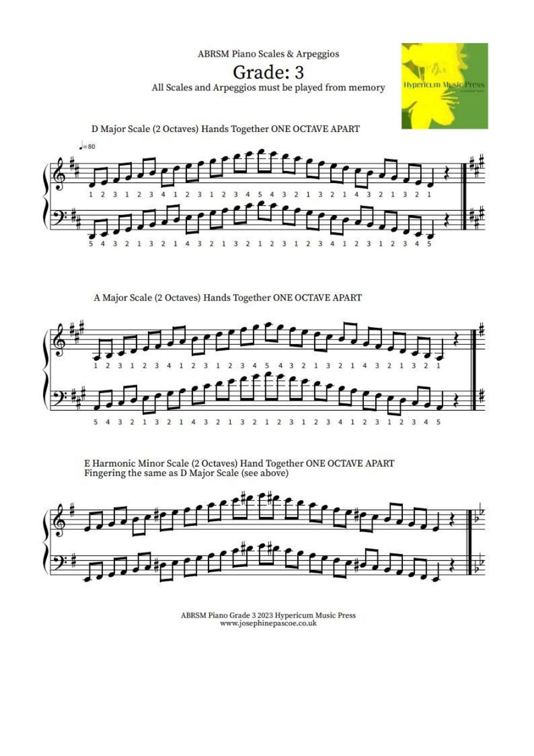 Partituras imprimibles para piano grado 3, escalas y arpegios ABRSM ...