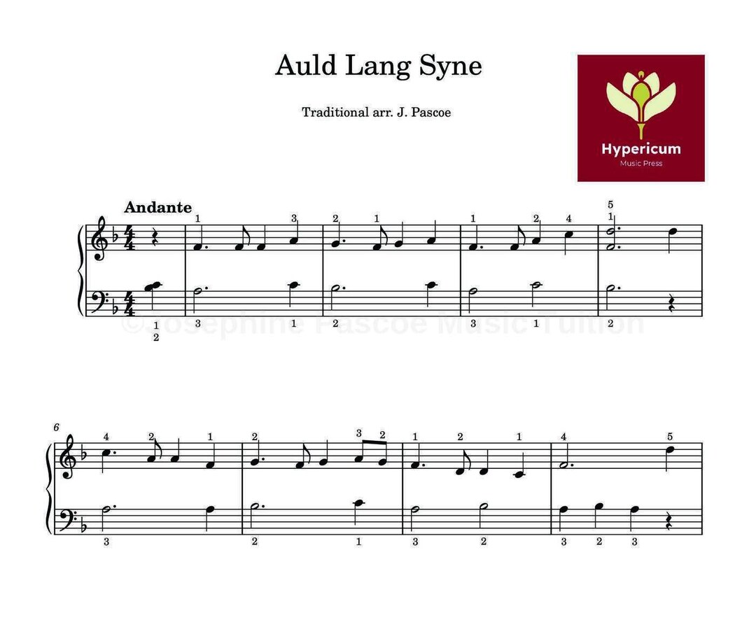 Auld Lang Syne - Easy Piano (approx. Pre Grade 1), Sheet Music - Etsy