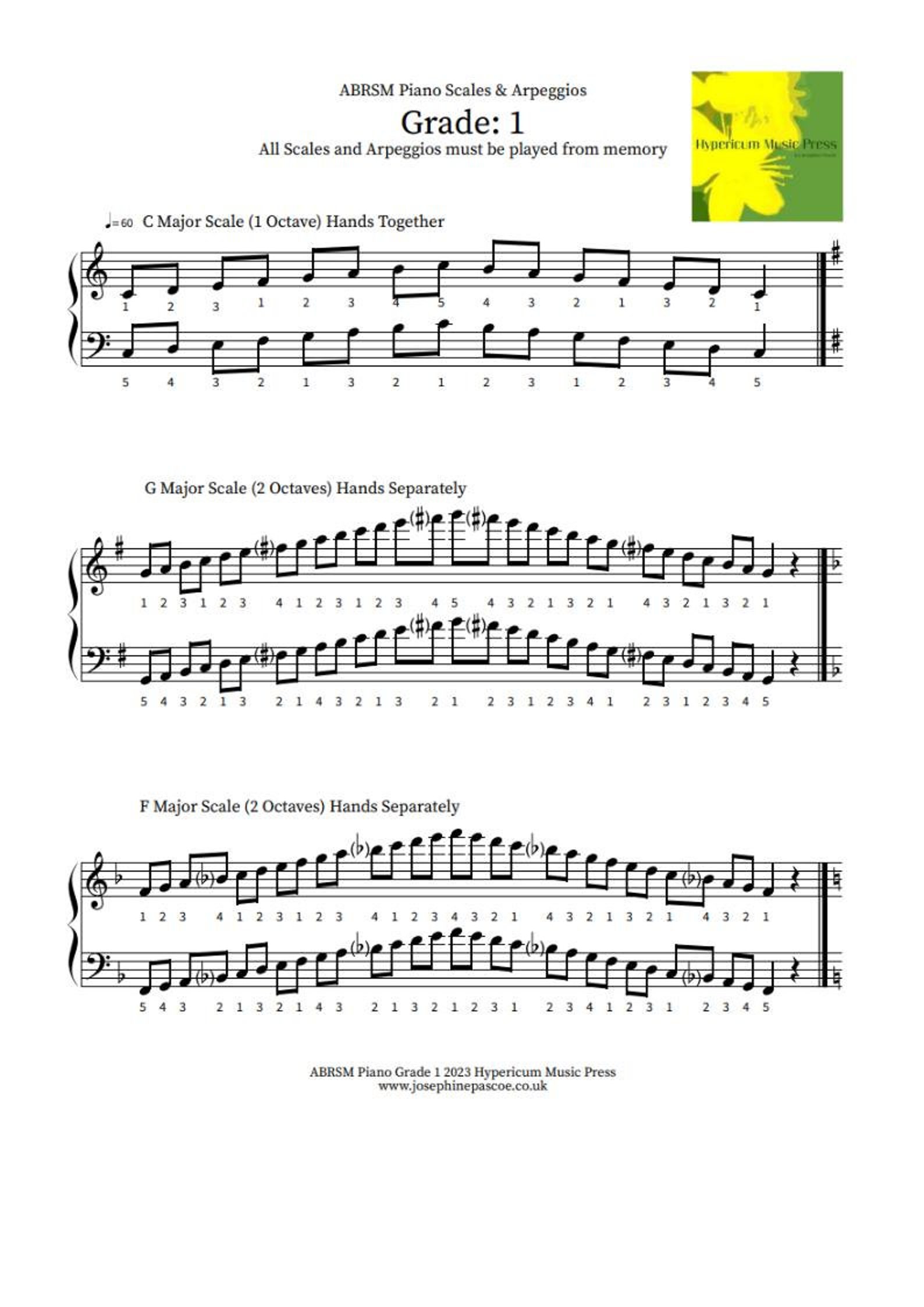 ABRSM Piano Scales & Arpeggios Bundle (initial to Grade 3) Printable ...
