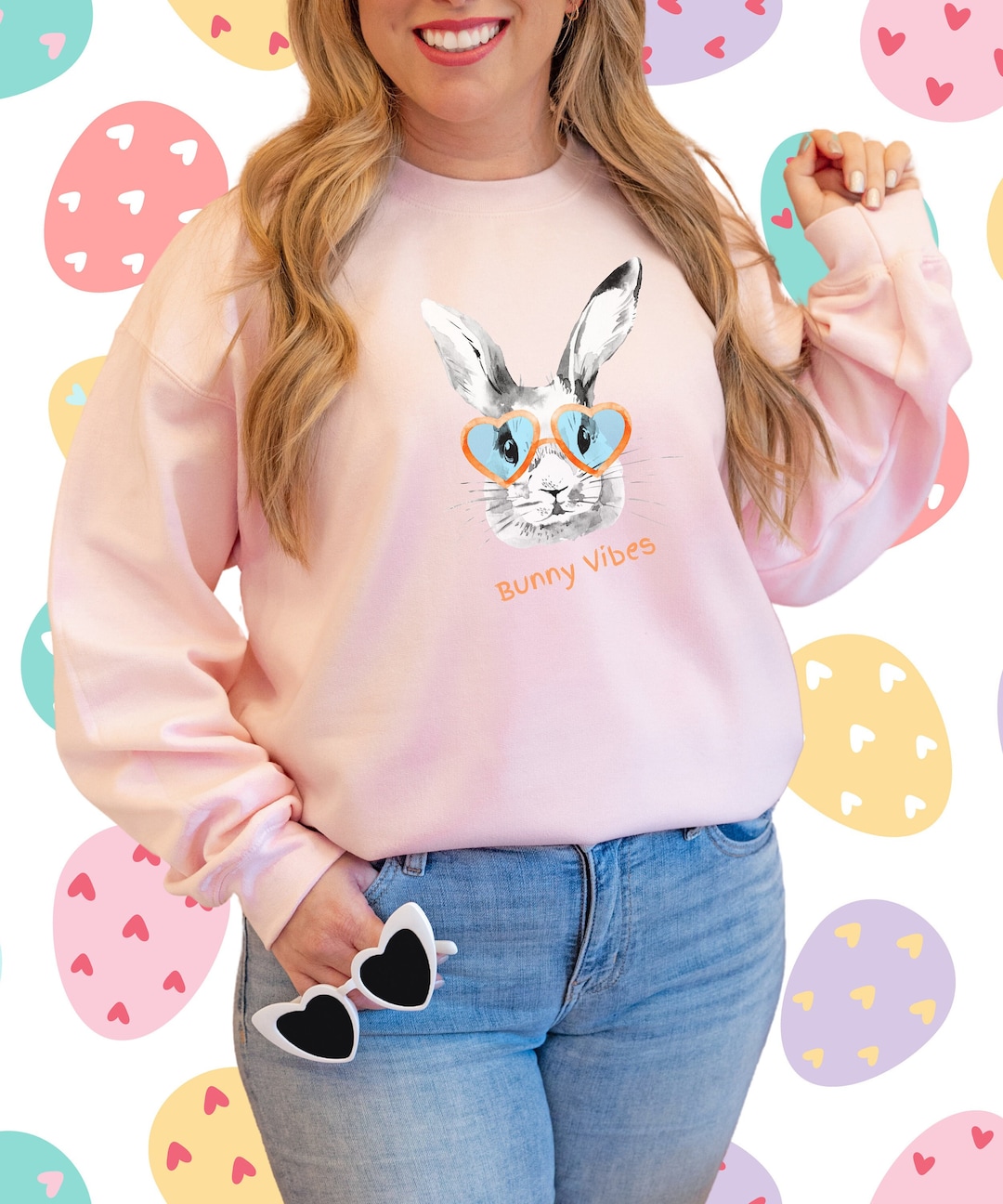 Bunny Vibes Sweater, Bunny Sweater, Vibing Bunny Easter Cute Sweater, Easter Gift, Funny Easter ...
